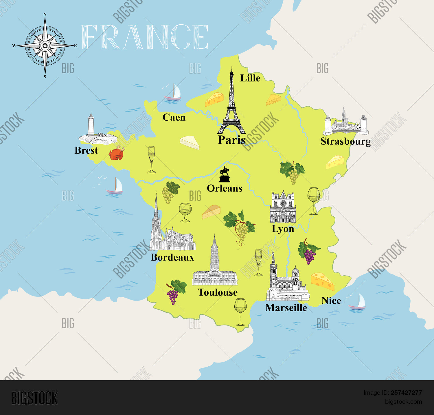Touristic Map France Vector & Photo (Free Trial) | Bigstock