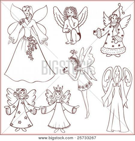 Doodle Set Angels Vector & Photo (Free Trial) | Bigstock