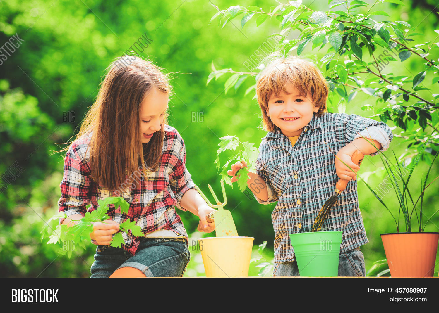 Kids Planting Flowers Image & Photo (Free Trial) | Bigstock