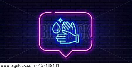 Neon Light Speech Bubble. Wash Hands Line Icon. Covid Hygiene Sign ...