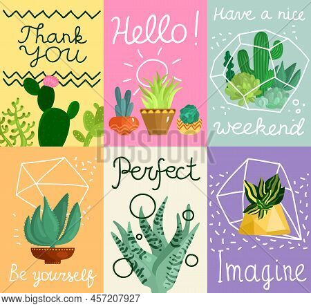 Succulent Cards Set Vector & Photo (Free Trial) | Bigstock