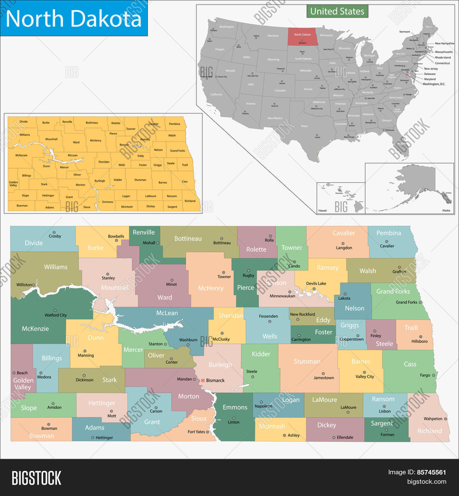 Map North Dakota Vector & Photo (Free Trial) | Bigstock