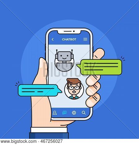 Chatbot Concept. Man Chatting With Chat Bot On Smartphone. Smart Bot ...