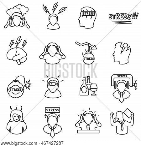 Stress Icons Set, Line Style.stressful Condition. Isolated Symbols ...