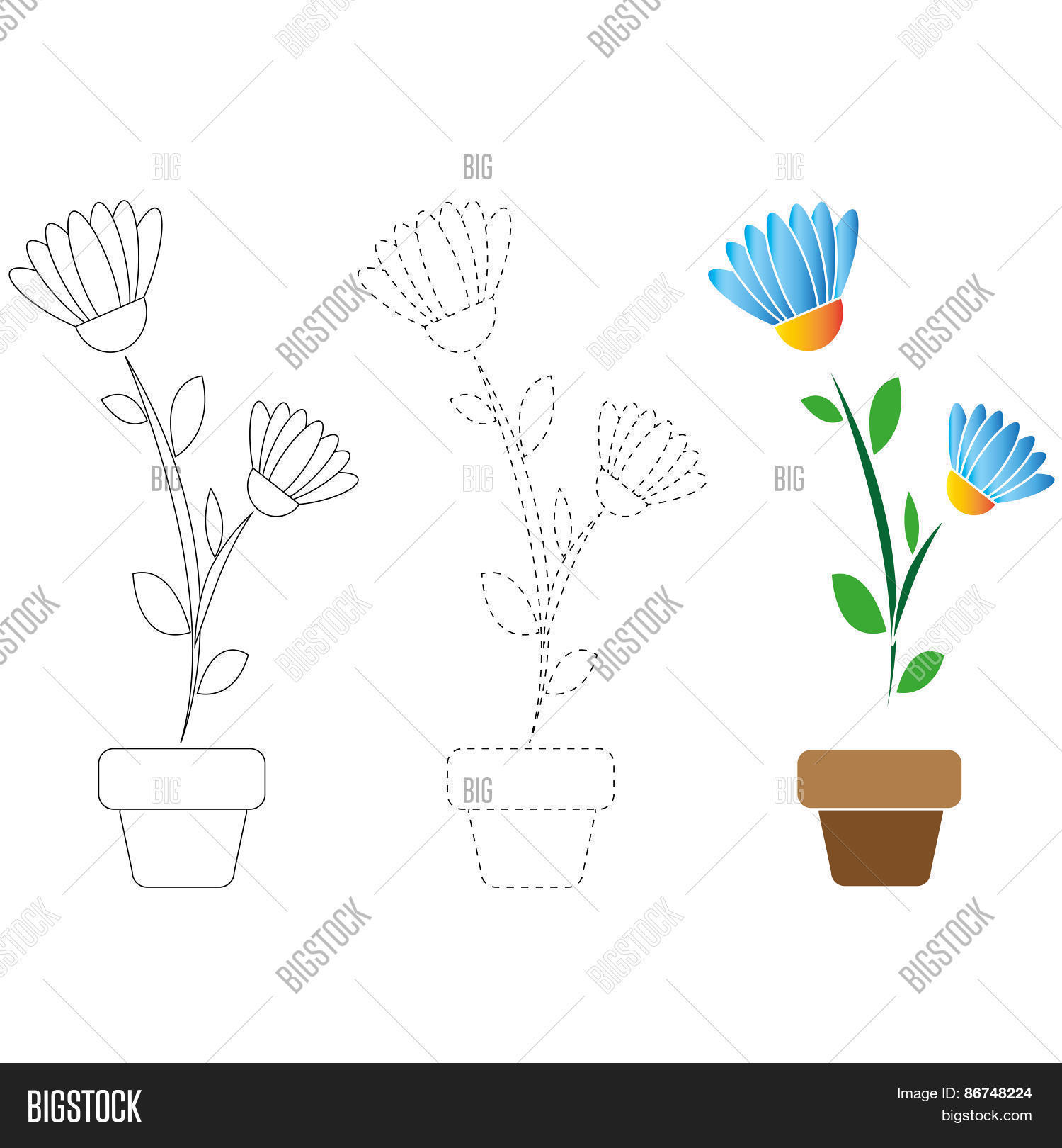 Blue Flower Coloring Vector & Photo (Free Trial) | Bigstock