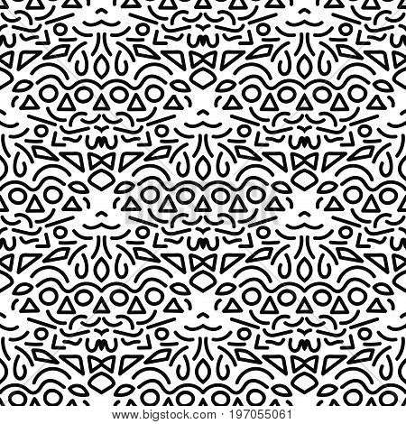 Black thin line geometric damask element seamless pattern isolated on white background. Vector ...