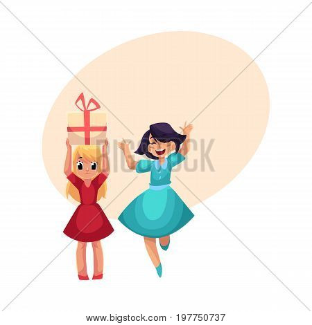 Cartoon Girl Holding Gifts Images, Illustrations & Vectors (Free ...