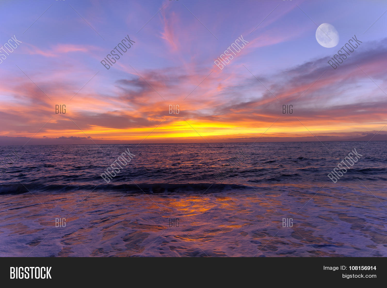 Ocean Sunset Moon Image & Photo (Free Trial) | Bigstock