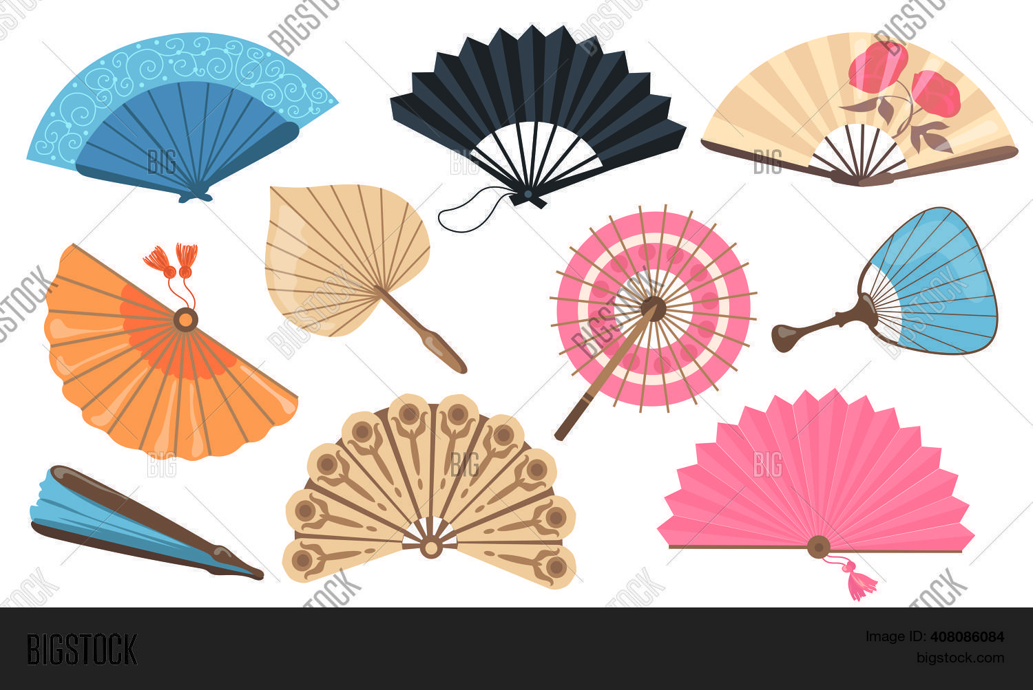Hand Fans Set. Vector & Photo (Free Trial) | Bigstock