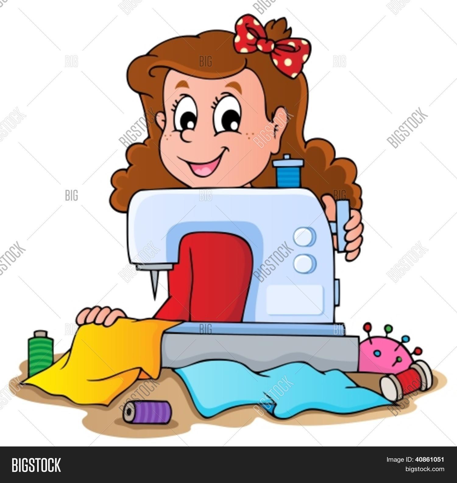 Cartoon Girl Sewing Vector & Photo (Free Trial) | Bigstock