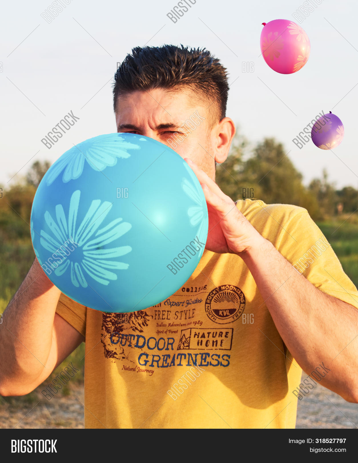 Man Inflates Blue Image & Photo (Free Trial) | Bigstock