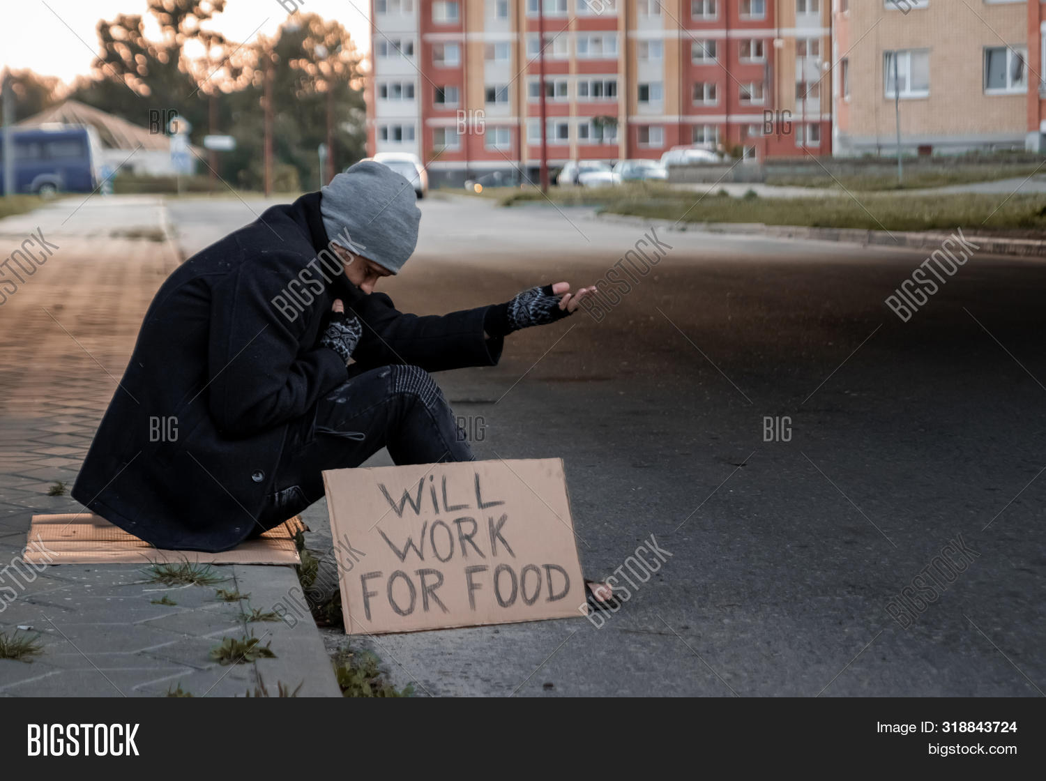 Homeless Man With Sign Will Work For Food
