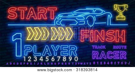 Neon Play And Win. Esports Neon Light Icons Set. Gaming Device And ...