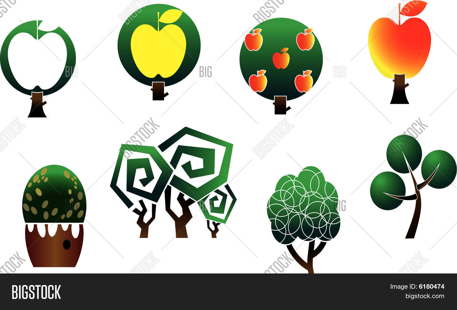 Set Tree Symbols Vector & Photo (Free Trial) | Bigstock
