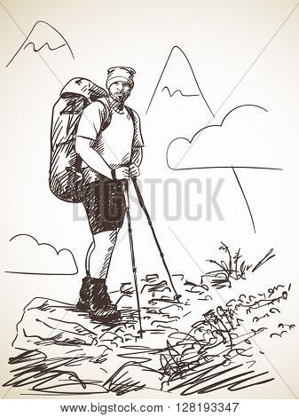 Sketch Man Trekking Vector & Photo (Free Trial) | Bigstock