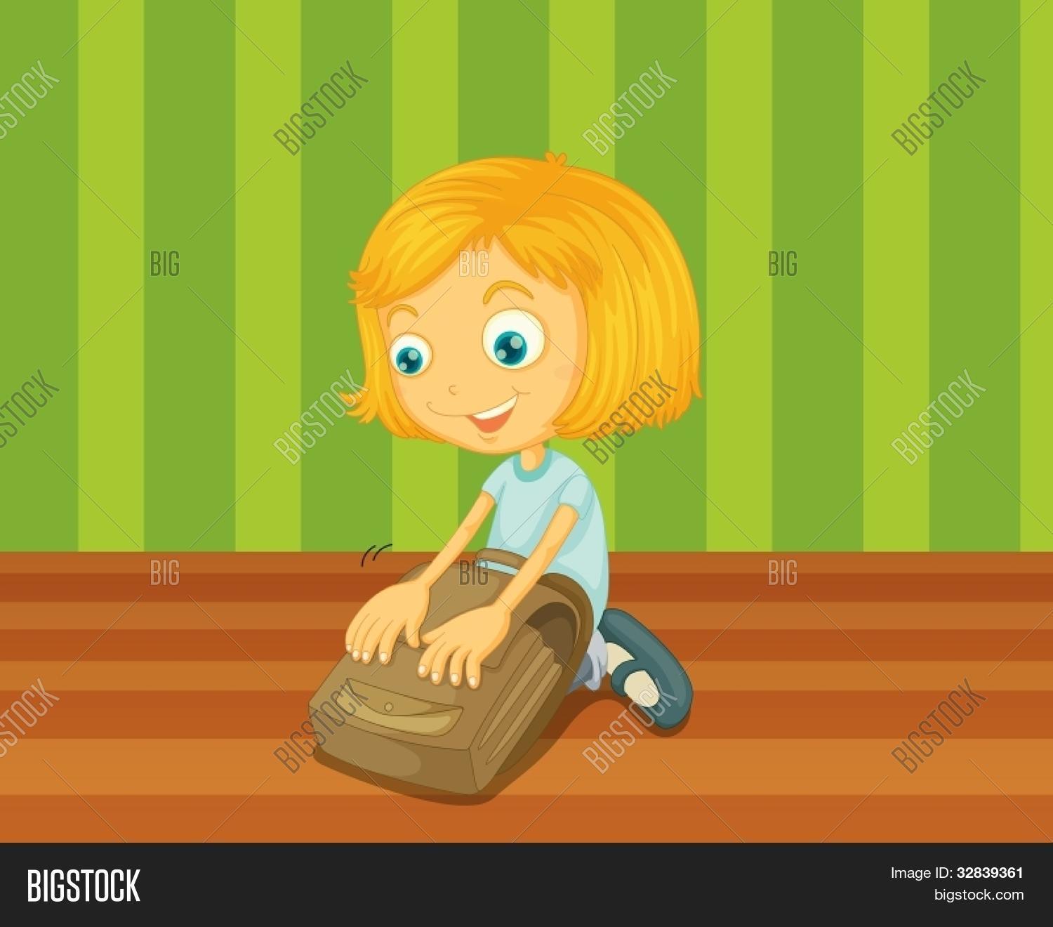 Girl Packing Bag Vector & Photo (Free Trial) | Bigstock