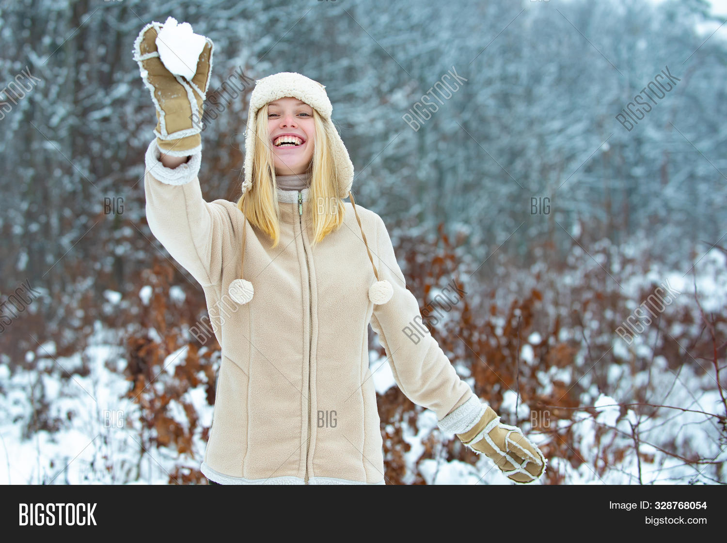 Girl Snow Ball. Happy Image & Photo (Free Trial) | Bigstock