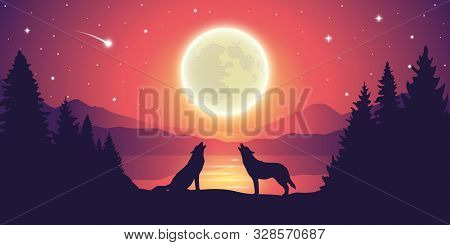 Two Wolves By Lake Vector & Photo (Free Trial) | Bigstock