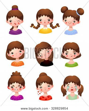 Set Small Girls Face Vector & Photo (Free Trial) | Bigstock