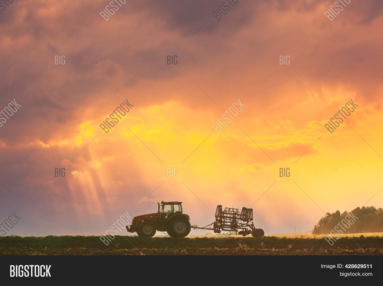 Tractor On Road Spring Image & Photo (Free Trial) | Bigstock