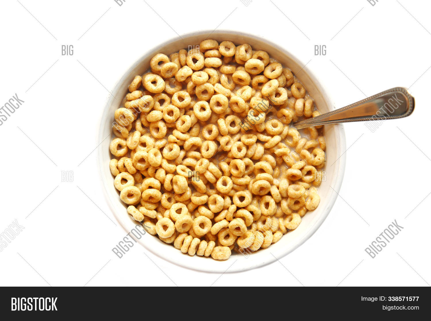 Bowl Of Cheerios With Milk And Spoon