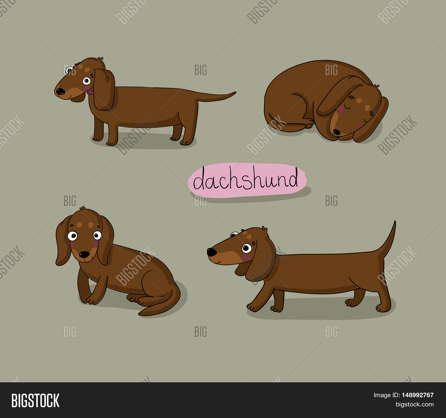 Set Cute Dachshund Vector & Photo (Free Trial) | Bigstock
