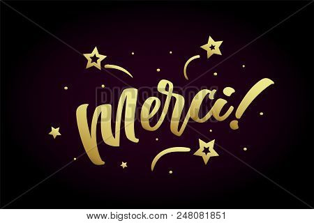 Merci Card, Banner. Beautiful Greeting Poster With Calligraphy Gold ...