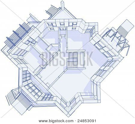3d blueprint house: technical draw. Bitmap copy my vector ID 17455732 ...