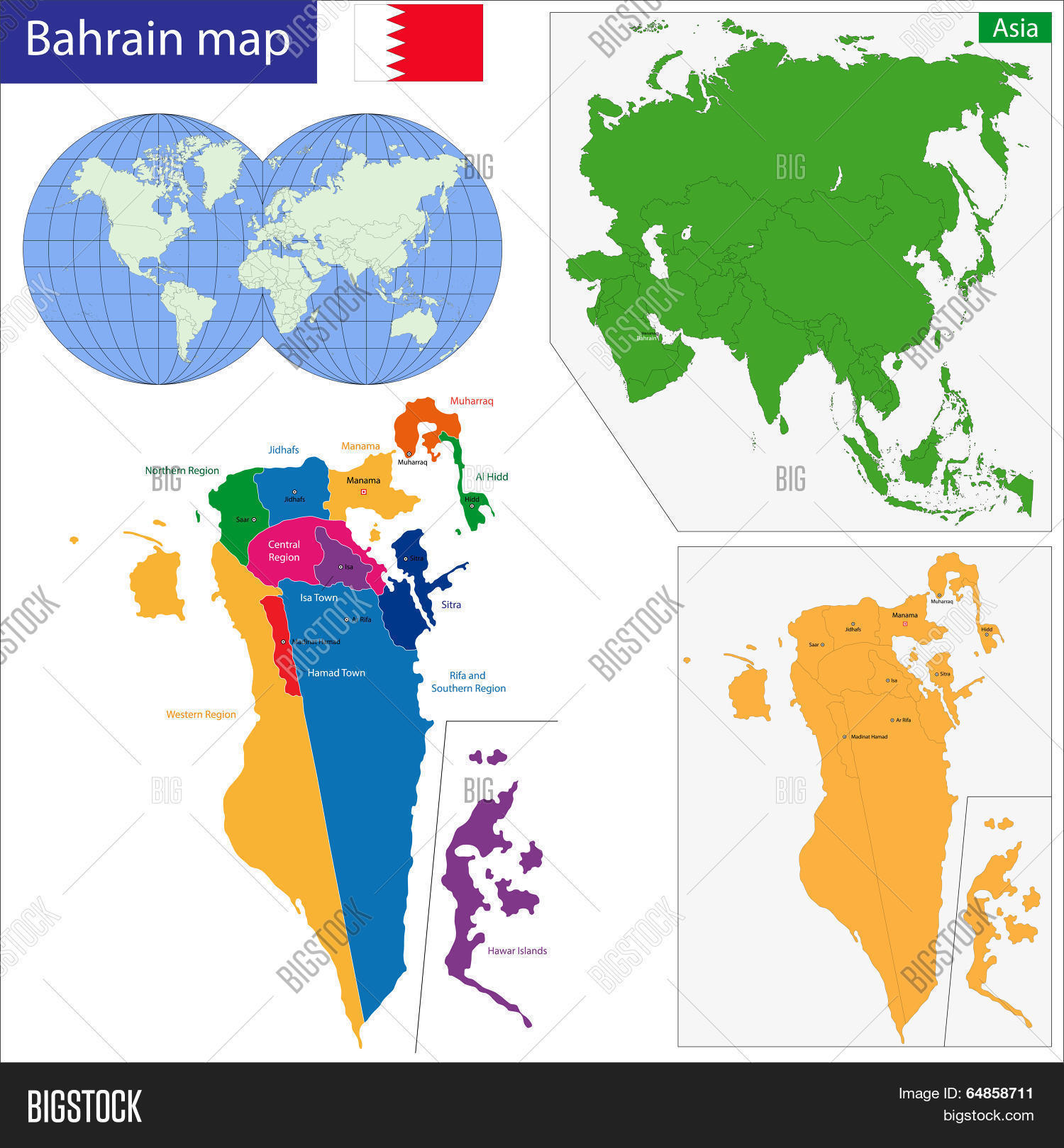 Map Kingdom Bahrain Vector & Photo (Free Trial) | Bigstock