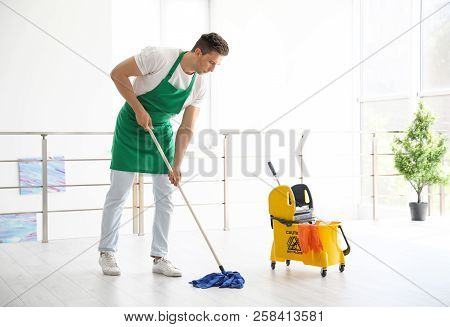 Young Man Mop Cleaning Image & Photo (Free Trial) | Bigstock