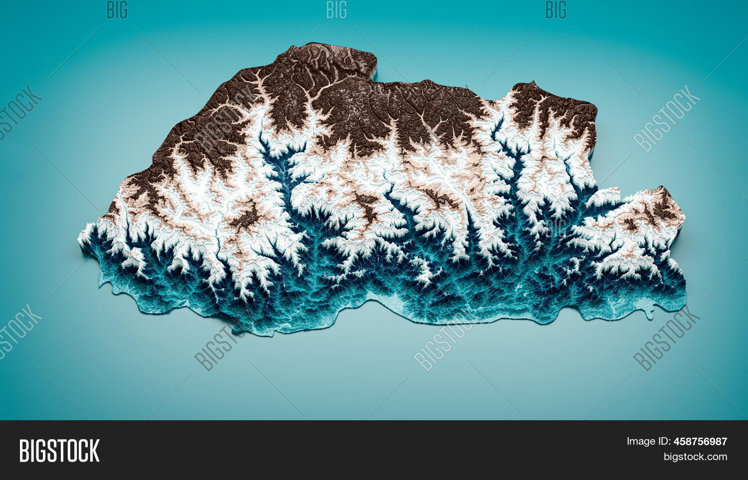 Topographic Bhutan Map Image & Photo (Free Trial) | Bigstock