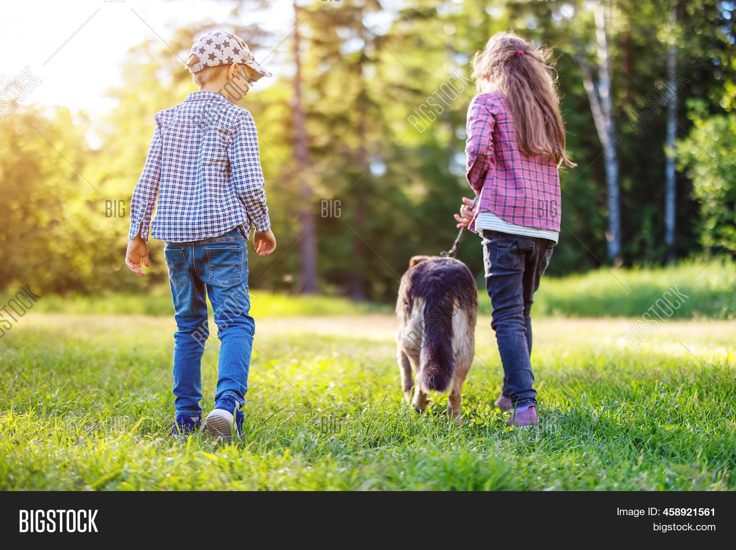 Children Walking Dog Image & Photo (Free Trial) | Bigstock