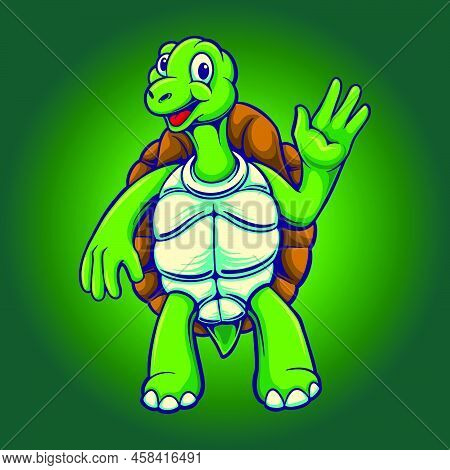 Funny Sea Turtle Cartoon Mascot Vector Illustrations For Your Work Logo ...