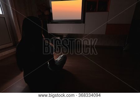 Girl Watching Tv Dark Image & Photo (Free Trial) | Bigstock
