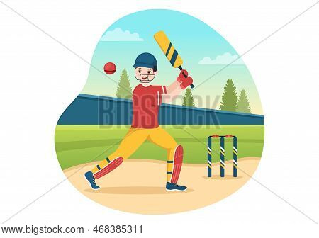 Kids Playing Cricket Cartoon