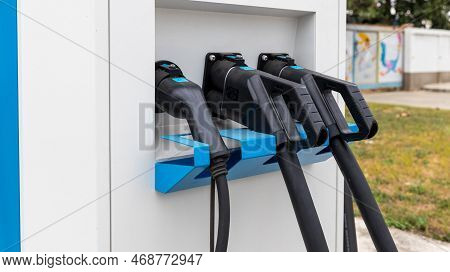 Electric Car Charging Station. Hybrid Car Electric Charger Station In ...