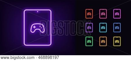 Outline Neon Tablet Icon. Glowing Neon Tablet Frame With Gamepad Sign ...