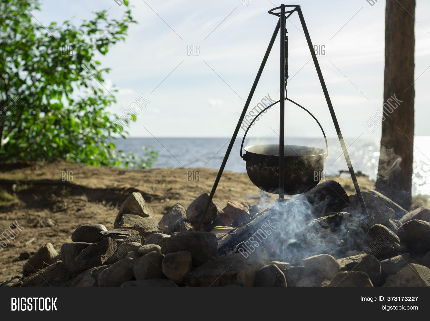 Pot On Fire By Lake. Image & Photo (Free Trial) | Bigstock