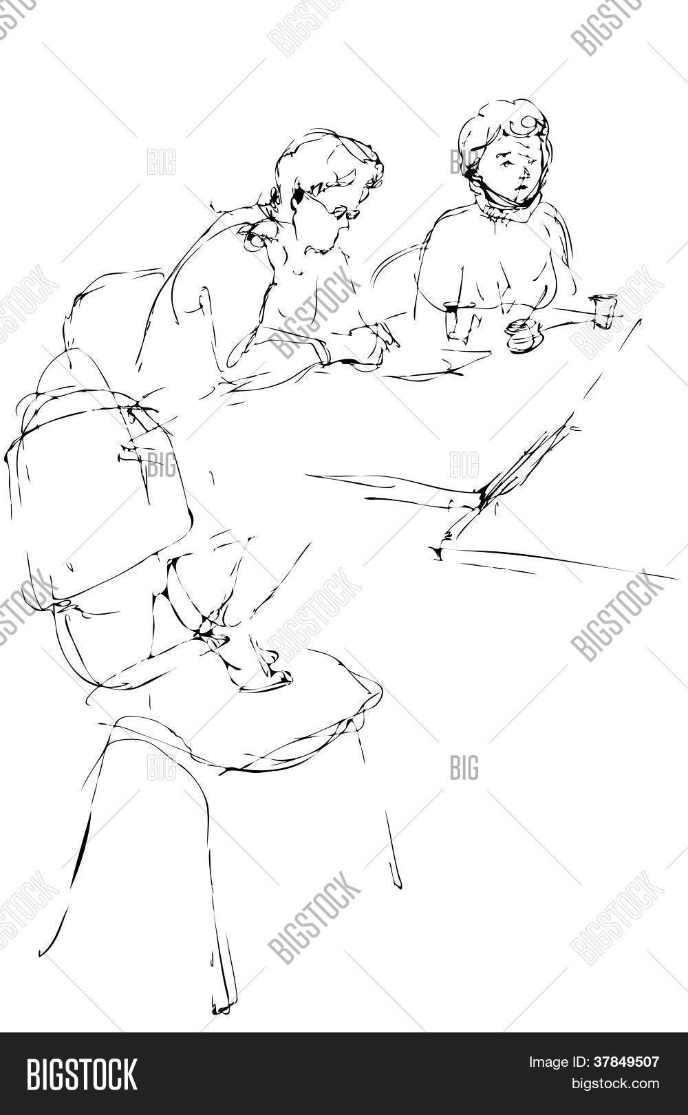 Sketch Two Women Vector & Photo (Free Trial) | Bigstock