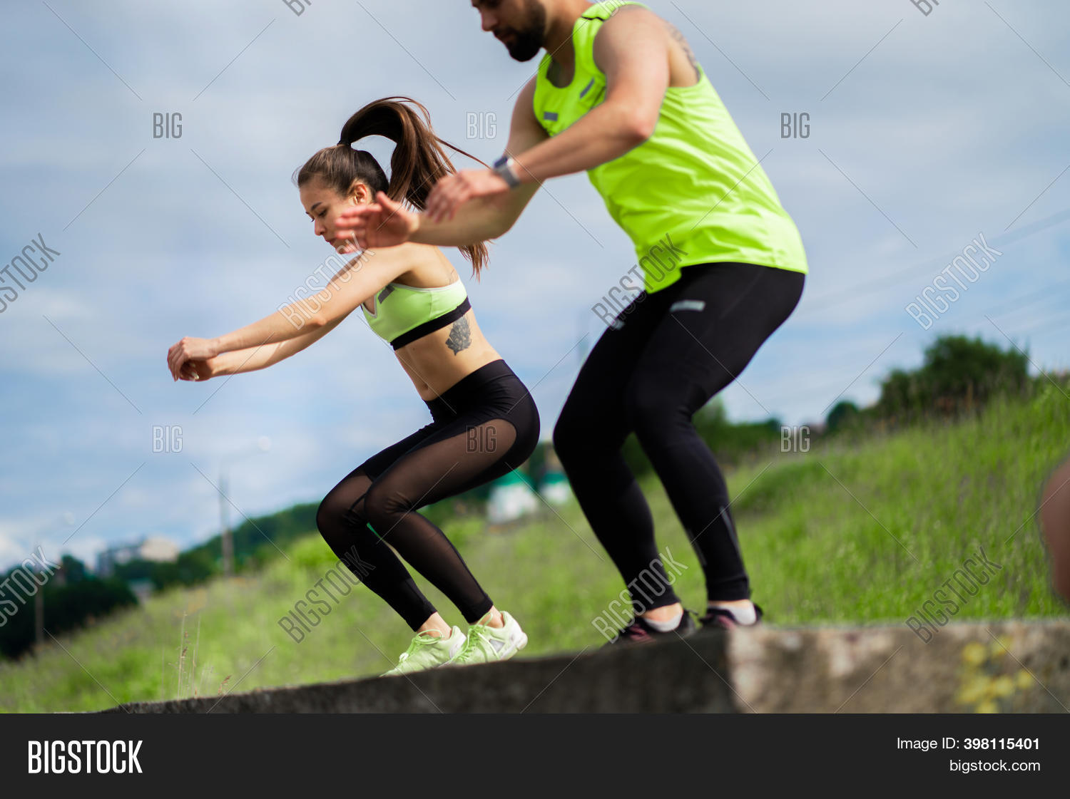 Fit Couple Jumping On Image & Photo (Free Trial) | Bigstock