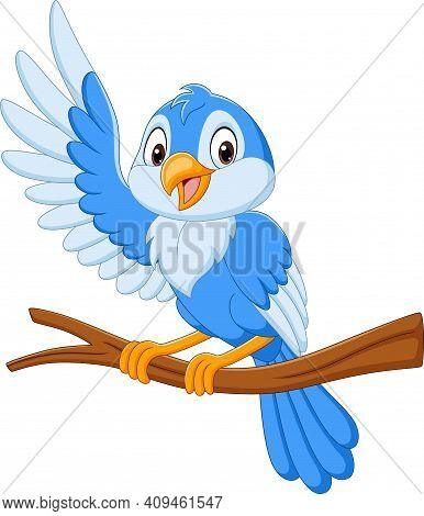 Cartoon Smiling Bird Character Branch Illustration Images ...