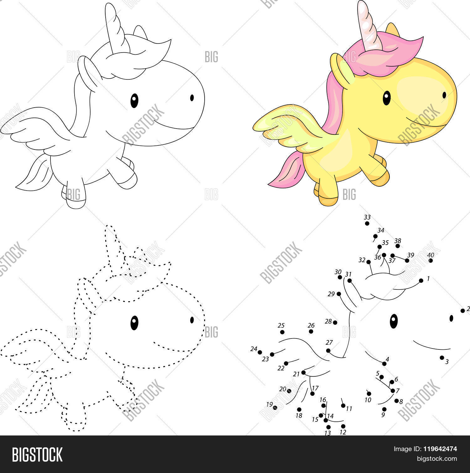 Cartoon Unicorn. Dot Vector & Photo (Free Trial) | Bigstock