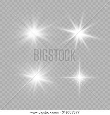 White Glowing Light Explodes On A Transparent Background. Sparkling ...