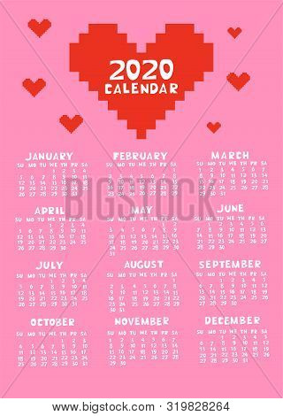 Calendar 2020 Hearts Vector & Photo (Free Trial) | Bigstock