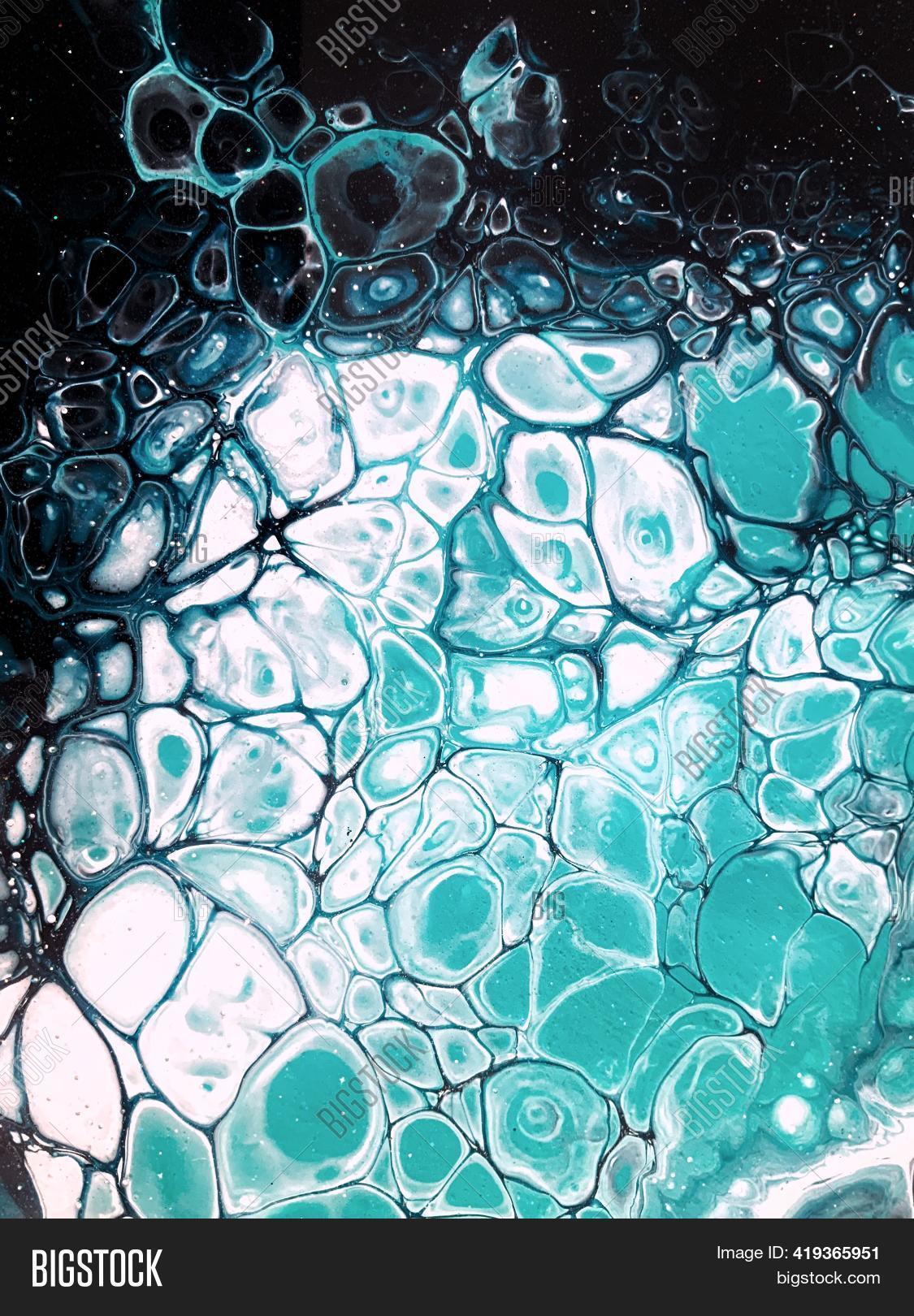 Art & Collectibles Acrylic Blue Cell Paint Pour Abstract Fluid Art ...