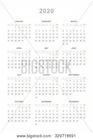 Simple Calendar 2020 Vector & Photo (Free Trial) | Bigstock