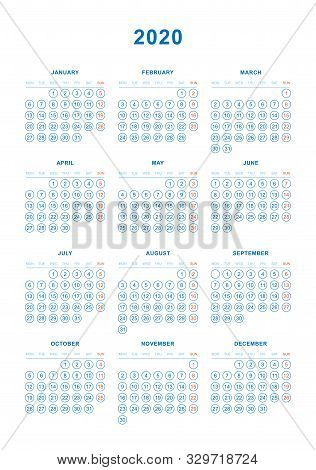 Simple Calendar 2020 Vector & Photo (Free Trial) | Bigstock