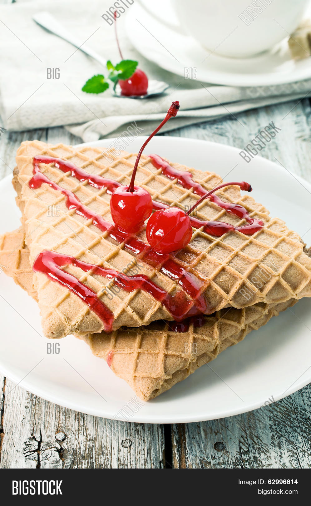 Waffles Cherry Topping Image & Photo (Free Trial) | Bigstock