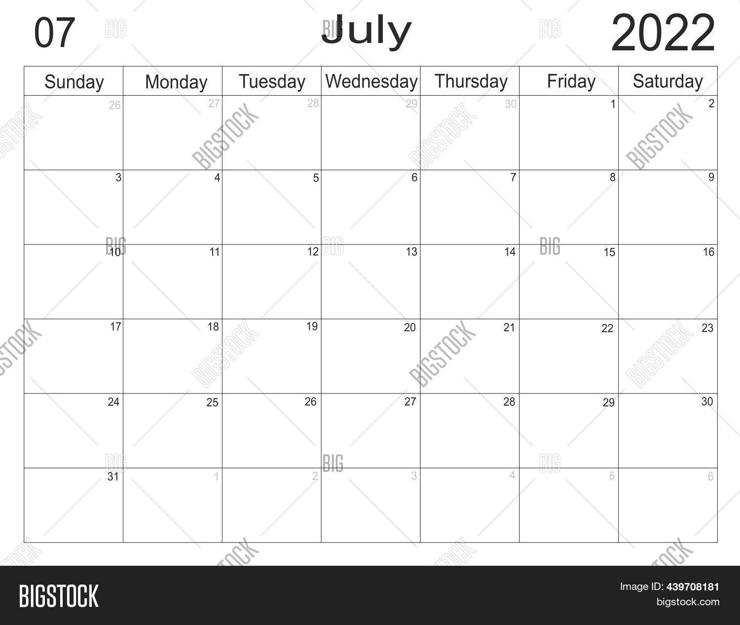 Calendar July 2022 Image & Photo (Free Trial) | Bigstock