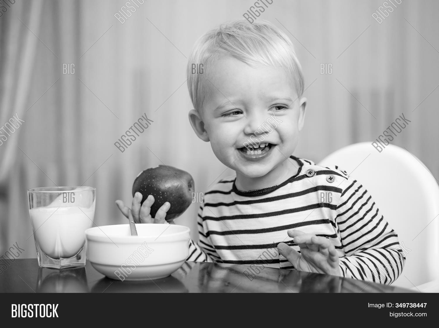 Kid Cute Boy Sit Table Image & Photo (Free Trial) | Bigstock